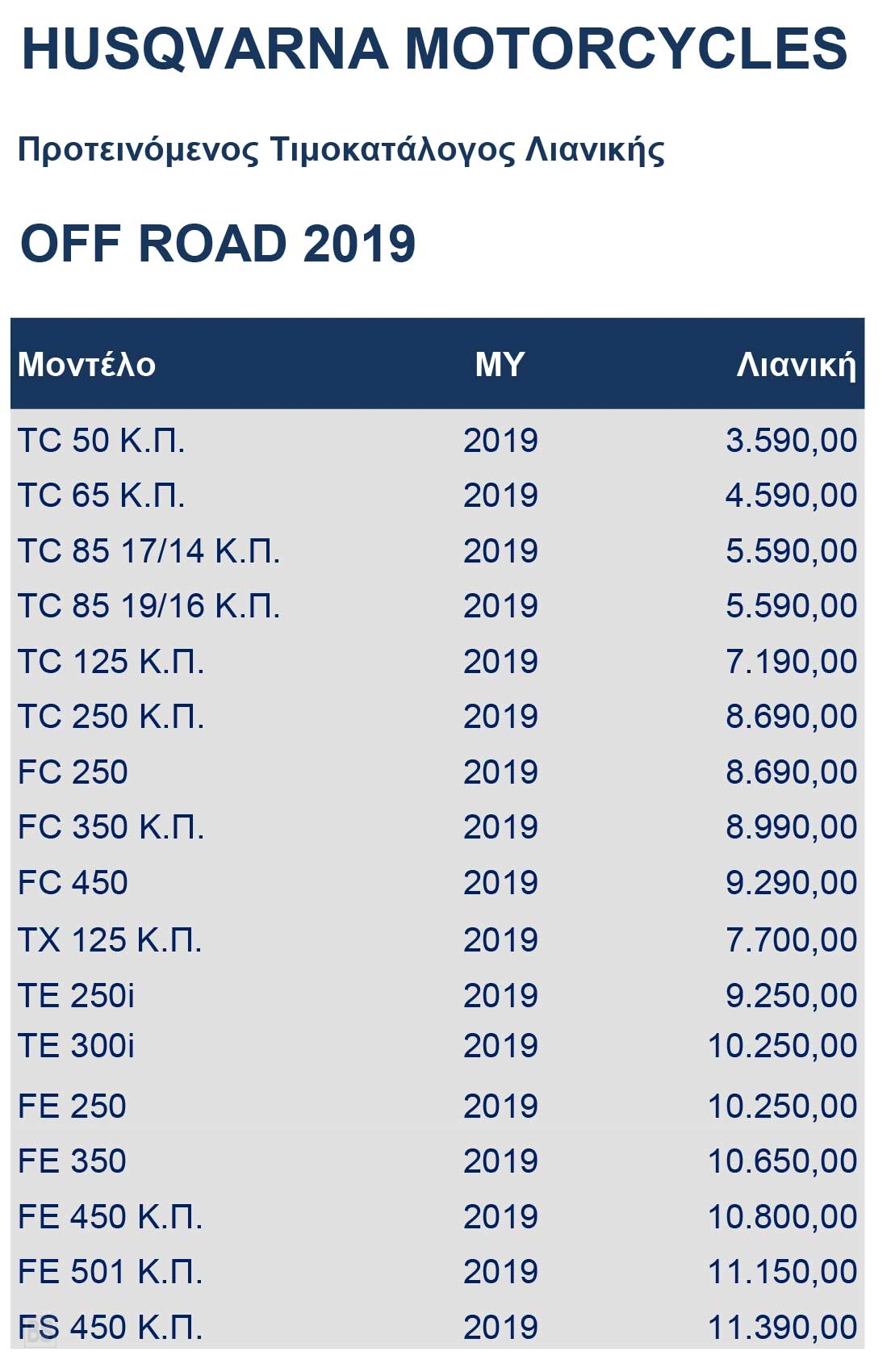 Νέος τιμοκατάλογος HUSQVARNA 2019 για όλα τα μοντέλα της ...